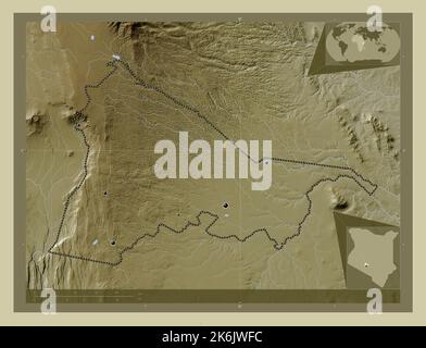 Kiambu, county of Kenya. Colored elevation map with lakes and rivers ...