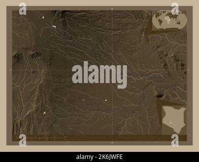 Kiambu, county of Kenya. Colored elevation map with lakes and rivers ...
