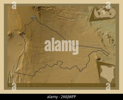 Kiambu, county of Kenya. Colored elevation map with lakes and rivers ...