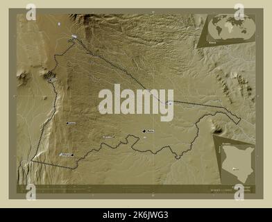 Kiambu, county of Kenya. Colored elevation map with lakes and rivers ...