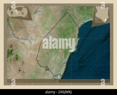 Kilifi, county of Kenya. High resolution satellite map. Corner ...