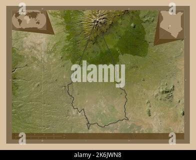 Kirinyaga, county of Kenya. Low resolution satellite map. Locations of ...