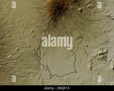Kirinyaga, county of Kenya. Colored elevation map with lakes and rivers ...