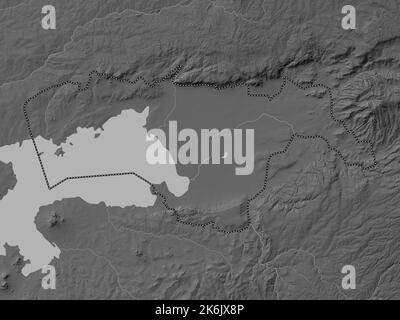 Kisumu, county of Kenya. Grayscale elevation map with lakes and rivers ...