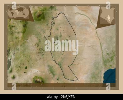 Kitui, county of Kenya. Low resolution satellite map. Locations and ...
