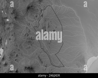 Kitui, county of Kenya. Grayscale elevation map with lakes and rivers ...