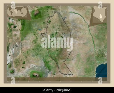 Kitui, county of Kenya. High resolution satellite map. Locations of ...