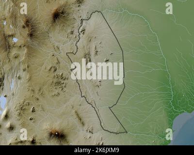 Kitui, county of Kenya. Colored elevation map with lakes and rivers ...