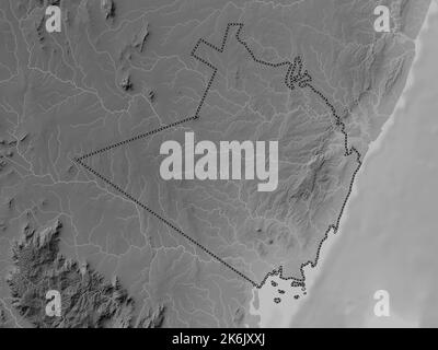 Kwale, county of Kenya. Grayscale elevation map with lakes and rivers ...