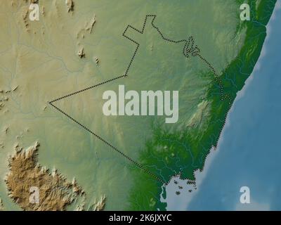 Kwale, county of Kenya. Colored elevation map with lakes and rivers ...