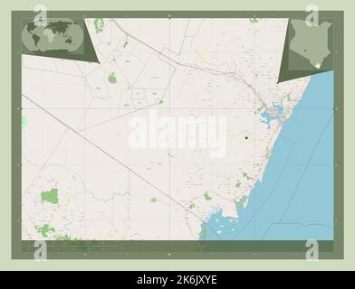 Kwale, county of Kenya. Open Street Map. Locations of major cities of ...