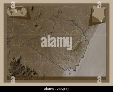 Kwale, county of Kenya. Elevation map colored in wiki style with lakes ...