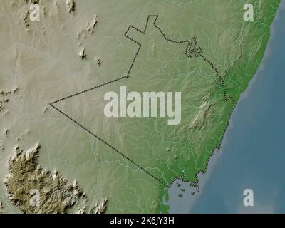 Kwale, county of Kenya. Colored elevation map with lakes and rivers ...