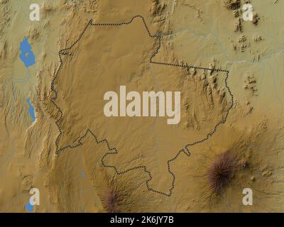 Laikipia, county of Kenya. Colored elevation map with lakes and rivers ...