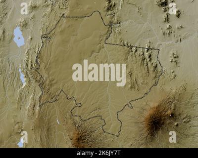 Laikipia, county of Kenya. Colored elevation map with lakes and rivers ...