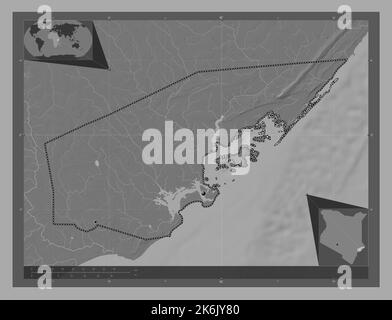 Lamu, county of Kenya. Bilevel elevation map with lakes and rivers ...