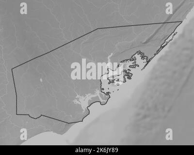 Lamu, county of Kenya. Grayscale elevation map with lakes and rivers ...