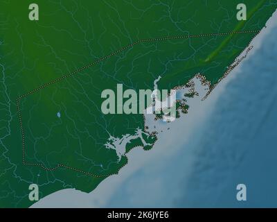 Lamu, county of Kenya. Colored elevation map with lakes and rivers ...