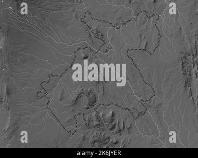 Machakos, county of Kenya. Grayscale elevation map with lakes and ...