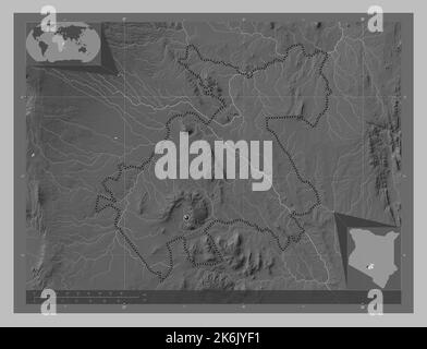 Machakos, county of Kenya. Grayscale elevation map with lakes and ...