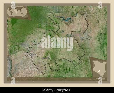 Machakos, county of Kenya. High resolution satellite map. Locations of ...