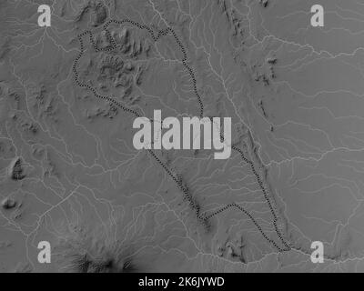 Makueni, county of Kenya. Grayscale elevation map with lakes and rivers ...