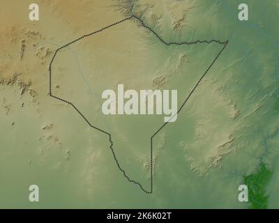 Mandera, county of Kenya. Colored elevation map with lakes and rivers ...