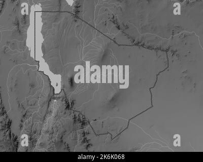 Marsabit, county of Kenya. Grayscale elevation map with lakes and ...