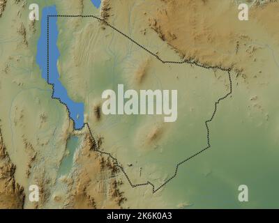 Marsabit, county of Kenya. Colored elevation map with lakes and rivers ...