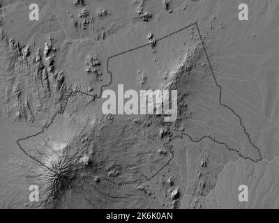 Meru, county of Kenya. Elevation map colored in sepia tones with lakes ...