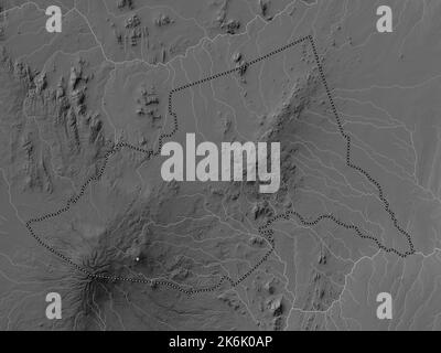 Meru, county of Kenya. Grayscale elevation map with lakes and rivers ...