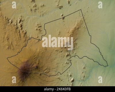 Meru, county of Kenya. Colored elevation map with lakes and rivers ...