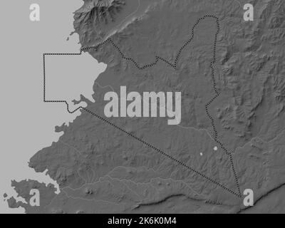 Migori, county of Kenya. Grayscale elevation map with lakes and rivers ...