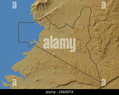 Migori, county of Kenya. Colored elevation map with lakes and rivers ...