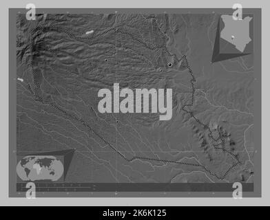 Murang'a, county of Kenya. Grayscale elevation map with lakes and ...