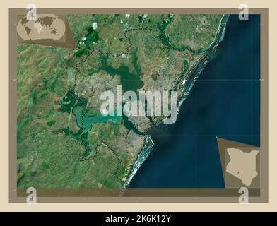 Mombasa, county of Kenya. High resolution satellite map. Locations and ...