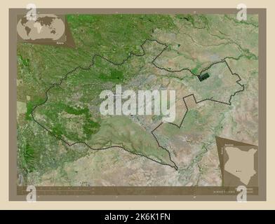 Nairobi, county of Kenya. High resolution satellite map. Locations of ...