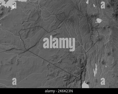 Narok, county of Kenya. Grayscale elevation map with lakes and rivers ...