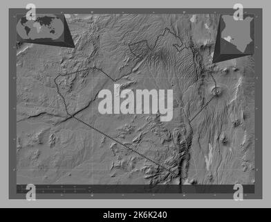 Narok, county of Kenya. Bilevel elevation map with lakes and rivers ...