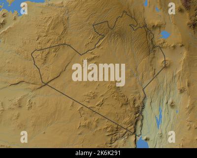 Narok, county of Kenya. Colored elevation map with lakes and rivers ...