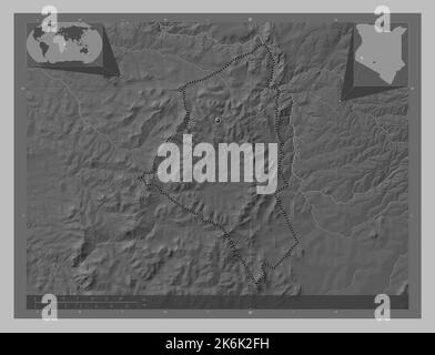 Nyamira, county of Kenya. Grayscale elevation map with lakes and rivers ...