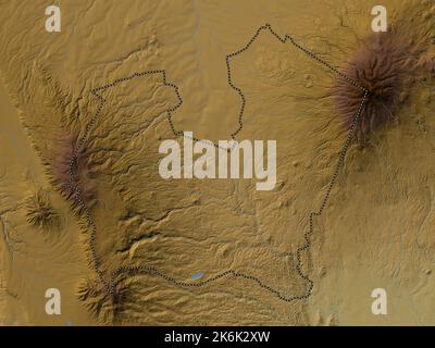 Nyeri, county of Kenya. Colored elevation map with lakes and rivers ...