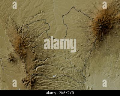 Nyeri, county of Kenya. Colored elevation map with lakes and rivers ...
