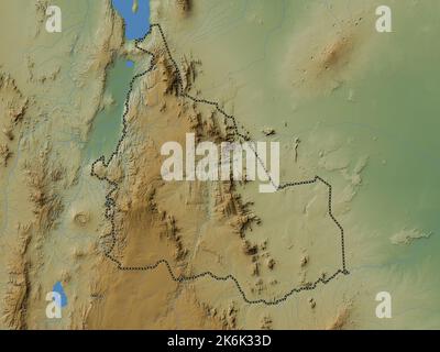 Samburu, county of Kenya. Colored elevation map with lakes and rivers ...