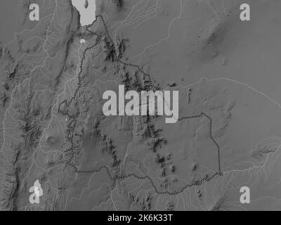 Samburu, county of Kenya. Grayscale elevation map with lakes and rivers ...