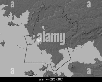Siaya, county of Kenya. Grayscale elevation map with lakes and rivers ...
