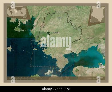 Siaya, county of Kenya. High resolution satellite map. Locations of ...