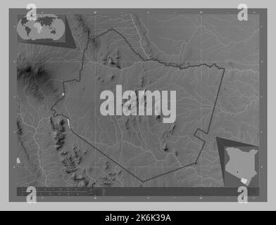 Taita Taveta, county of Kenya. Grayscale elevation map with lakes and ...