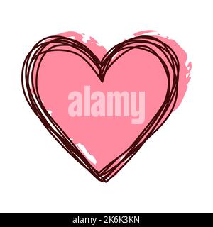 Scribbled heart with hand painted with ink heart isolated on white ...