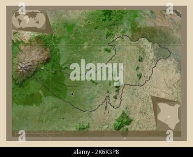 Tharaka-Nithi, county of Kenya. High resolution satellite map. Corner ...